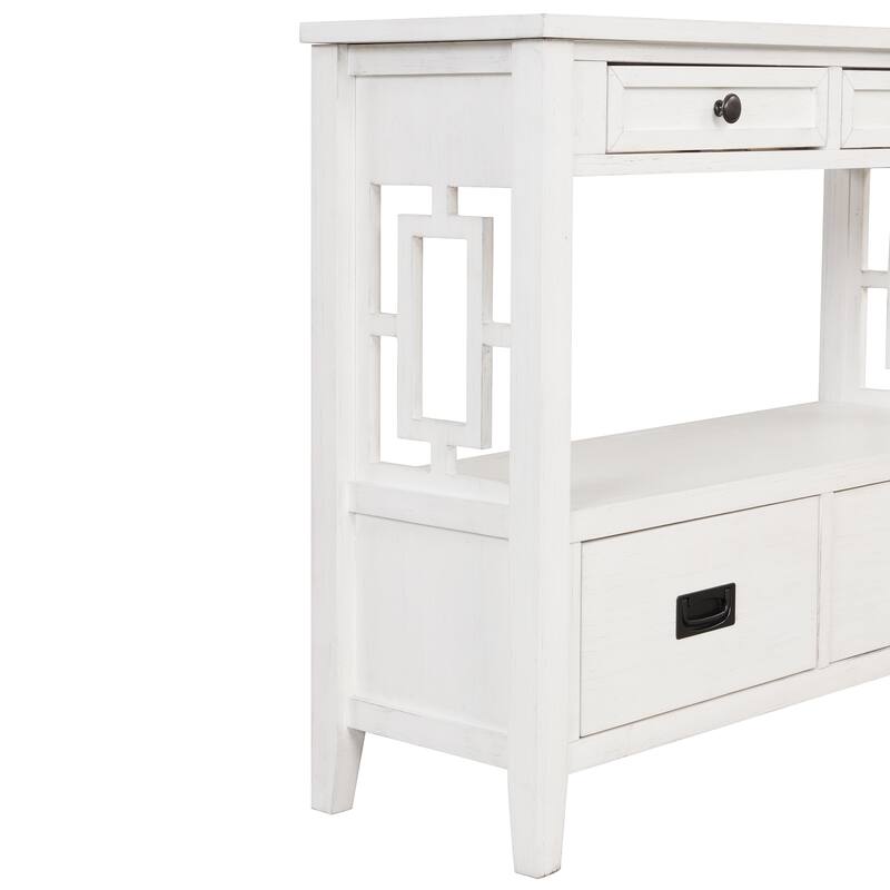36" Farmhouse Pine Wood Console Table with 4 Drawers & 1 Storage Shelf ...