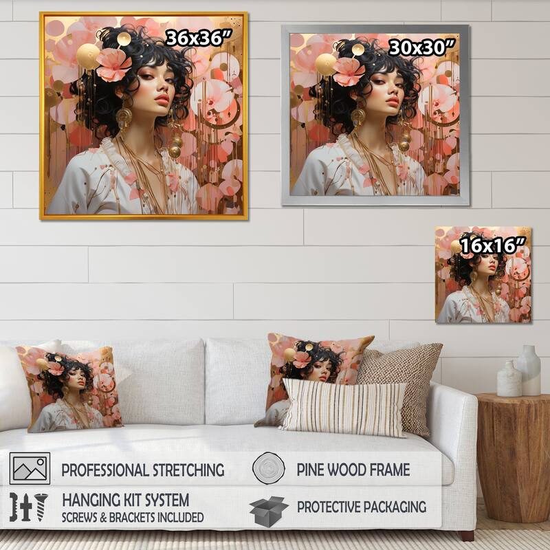 Designart "Pink And Gold Glamorous Woman Queen III" Woman Glam Wall ...