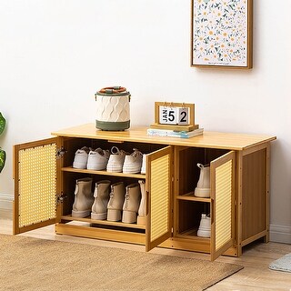 Ail Rattan Shoe Rack Bench Cabinets with Padded Seat and Adjustable ...