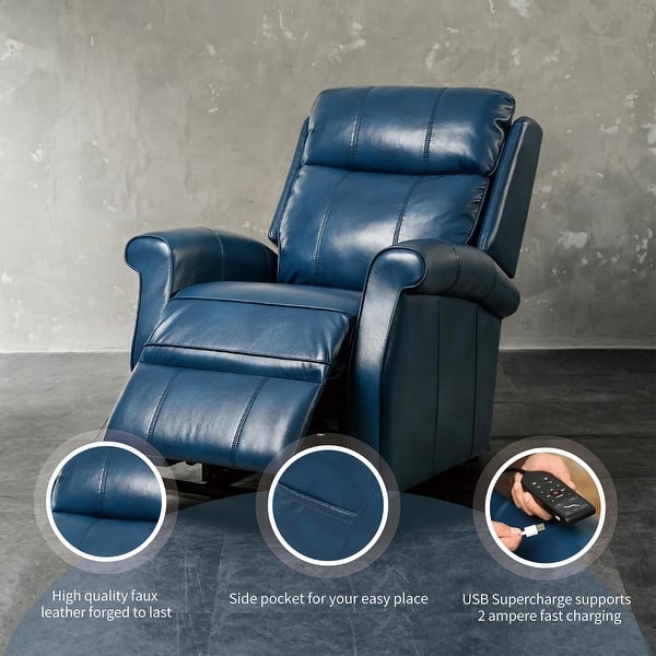 Navy Blue Bonded Leather Power Lift Chair Recliner, Zero-G Position ...