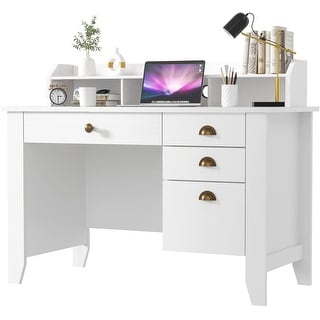 White Computer Desk with Drawers, 47" Home Office Desk with File ...