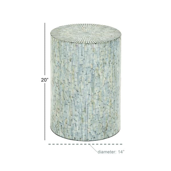 Light Blue Mother of Pearl Shell Handmade Mosaic Drum Geometric Accent ...