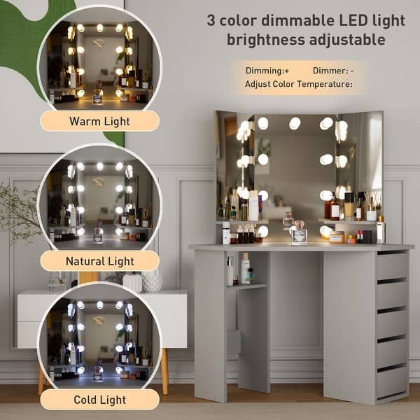 corner vanity table grey