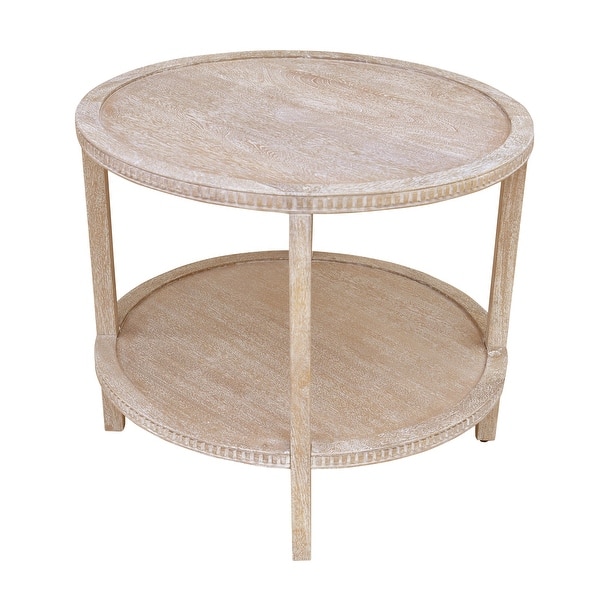 Rohan 28-inch Round Mango Hardwood Side Table with Shelf - Bed Bath ...