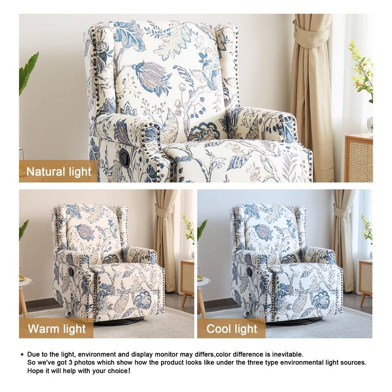 29'' W Pattern Floral Swivel Manual Push Back Recliner Glider Chair ...