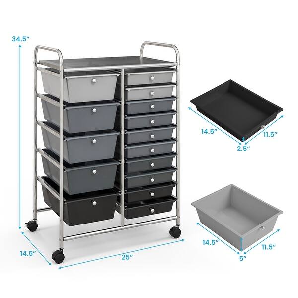 Gymax 15 Drawer Rolling Storage Cart Opaque Multicolor Drawers Home ...