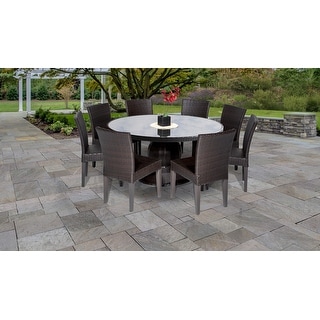 Belle 60 Inch Outdoor Patio Dining Table with 8 Armless Chairs - Bed ...