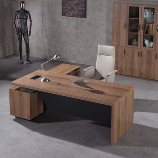 WESOME Retractable L-Shaped Executive Desk with Cable Management ...