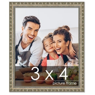 3x4 Frame Silver Ornate Antique Solid Complete Wood Picture Frame with ...