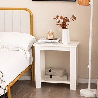 2-Tier End Table Bedside Snack Table Compact Nightstand Storage Shelf ...