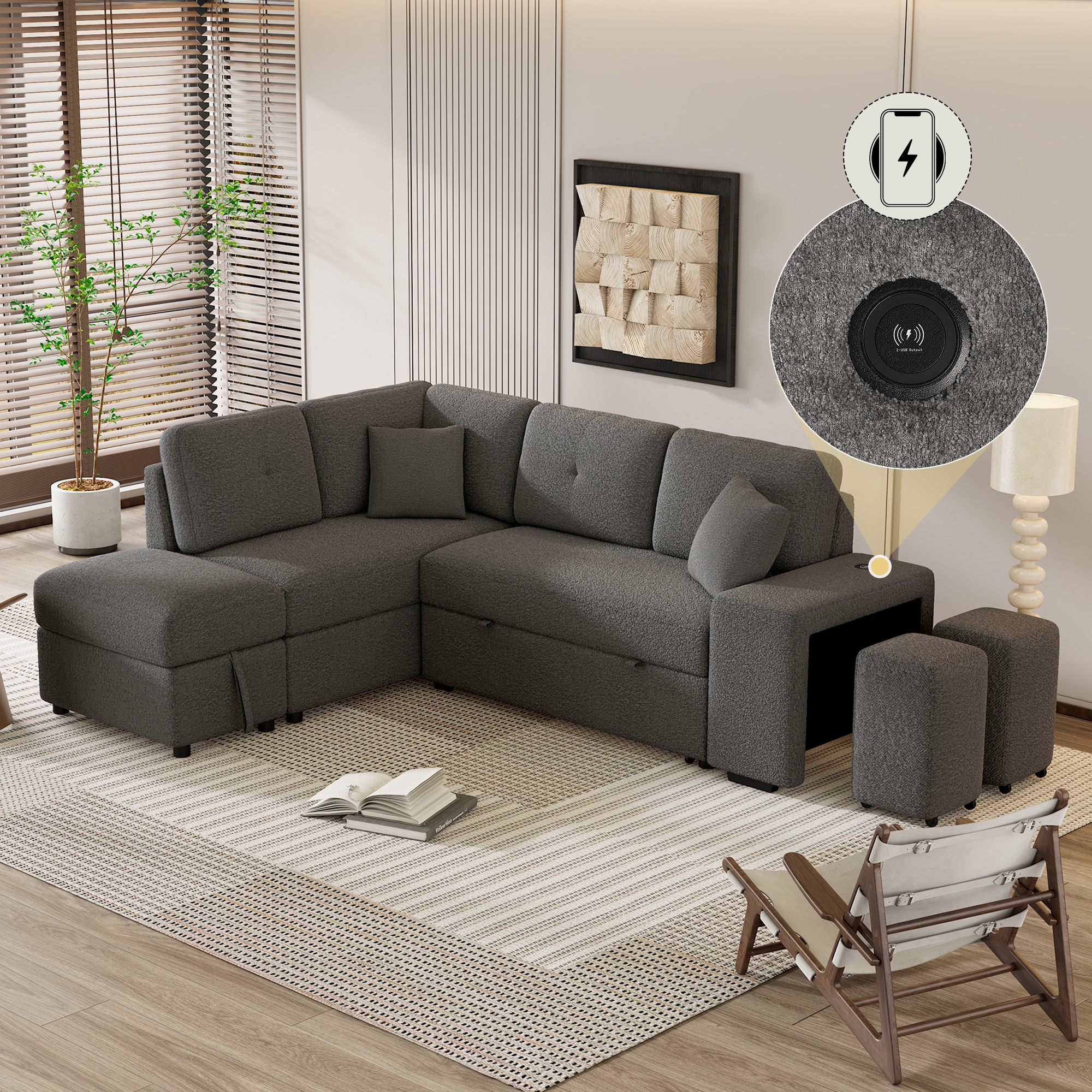 Couch with hideaway ottoman store