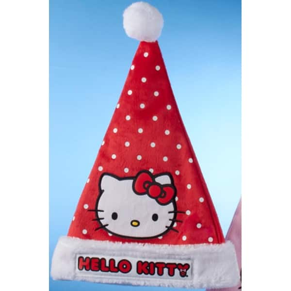 17" Red with White Polka-Dot "Hello Kitty" Santa Hat with White Faux ...