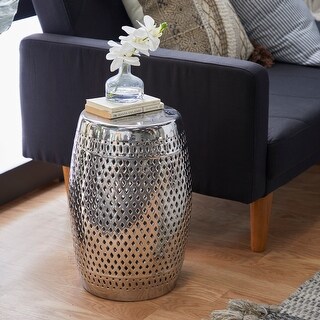 Silver Ceramic 19-inch High x 13-inch Wide Accent Stool - Bed Bath ...