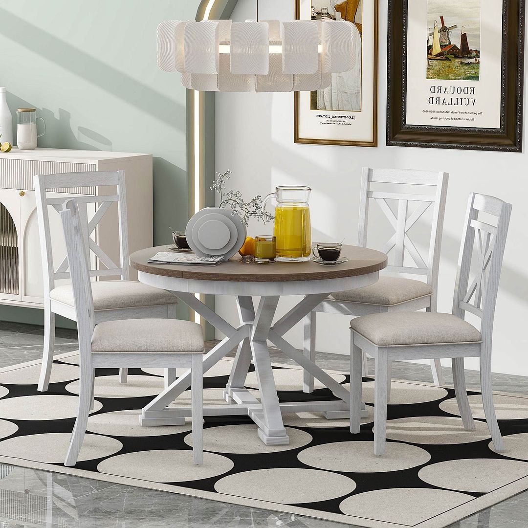 Extendable Round Dining Table Set for 4 42 54 L Extendable Round Table with 4 Upholstered Dining Chairs On Sale Bed Bath Beyond 39742601