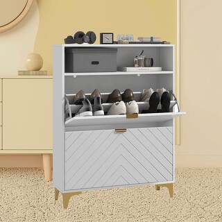 12-Pair Shoe Storage Rack Cabinet with 2 Drawers and Open Shelf ...