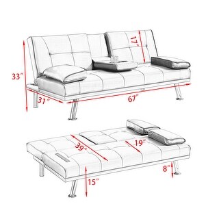 Black Sofa Bed Velcro Fixed Arms Sleeper Loveseat w/ Coffee Table - Bed ...
