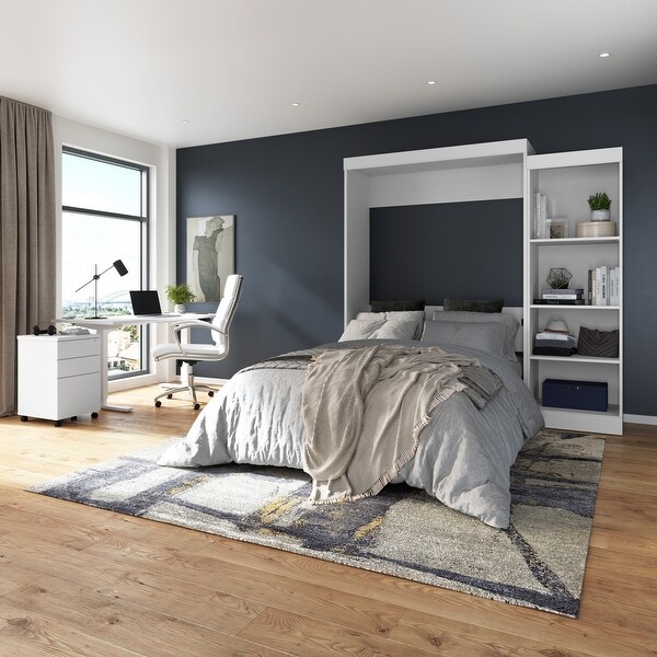 Roundhill Furniture Alvear Upholstered Wood Wallbed Bed with White LED ...