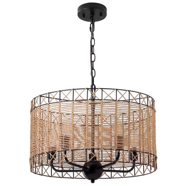 5 - Light Rattan Dimmable Rattan Pendant Light - Black - Bed Bath ...