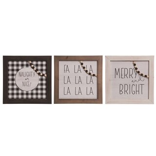 MDF Beaded Buffalo Check Sign Set of 3 Christmas Decor - Bed Bath ...