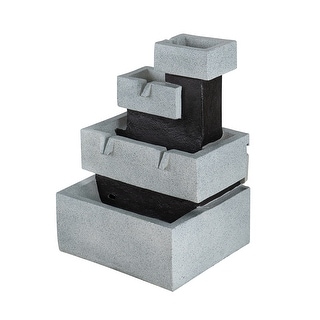 13.6x15.7x22.4" Decorative 4 Tier Gray and Black Block Fountain with ...
