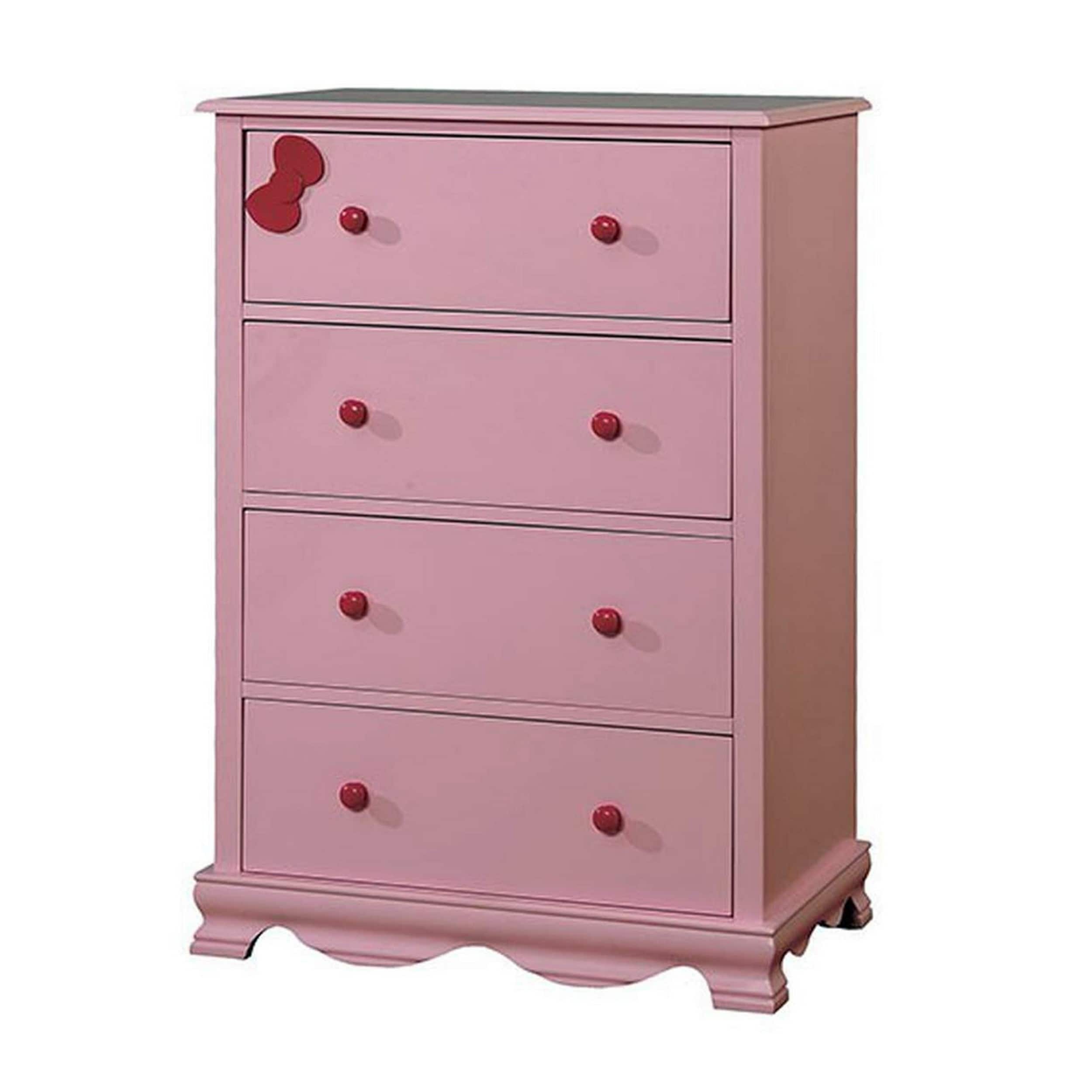 Zina 42 Inch Tall Dresser Chest 5 Drawers Striking Bow Accent Warm Pink