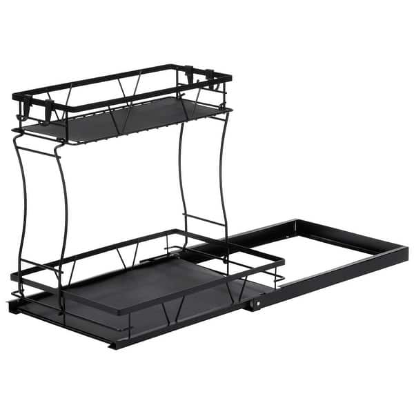 2 Tier Pull Out Cabinet Organizer with Sliding Wire Drawer, Black - Bed ...