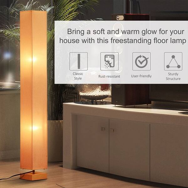 Modern Floor Lamp Linen Lightening Shade Living Room Wooden Base Beige ...