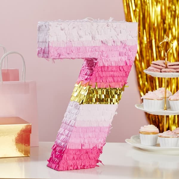 Small Pink and Gold Foil Number 7 Pinata for Kids 7th Birthday Party ...