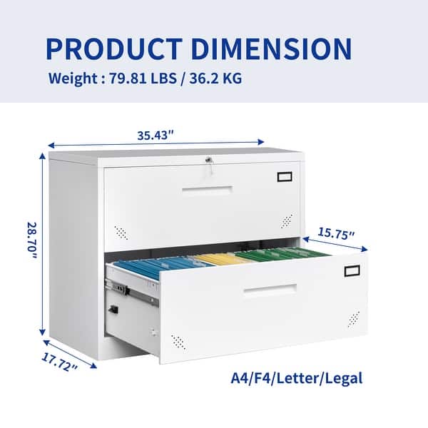 2 Drawer Lateral Filing Cabinet for Legal/Letter A4 Size,White - Bed ...