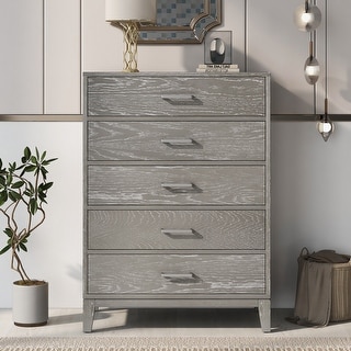 Modern Concise Style Solid wood Grey grain 5-Drawer Chest - Bed Bath ...