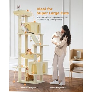 Indoor Large Cat Tree Multi-Level Cat House with 2 Big Condo Pad Bed ...