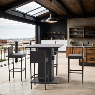 5 Piece Outdoor Conversation Bar Set with Metal Tabletop and Stools ...