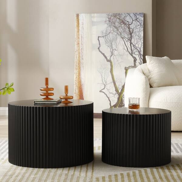 Modern Glam Relief Carving Round Accent Nesting Side Fluted Coffee ...