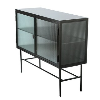 Black Fluted Glass Door Retro Console Table, Adjustable Shelves - Bed ...