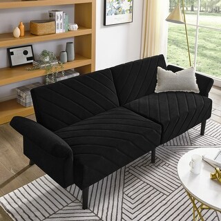 Black Velvet Tufted Convertible Futon Sofa Bed - Bed Bath & Beyond ...