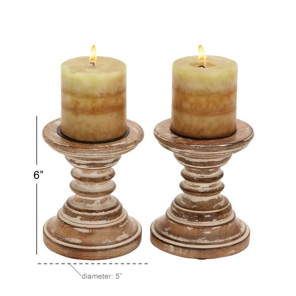 Distressed Mango Wood Traditional Candle Holders (Set of 2) - 5 x 5 x 6 ...