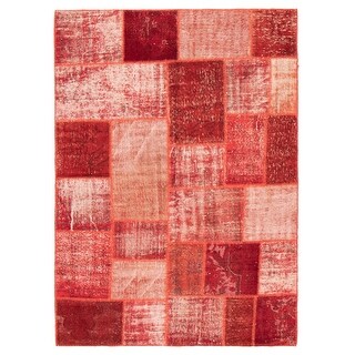 ECARPETGALLERY Hand-knotted Color Transition Patchwork Red Wool Rug - 5 ...
