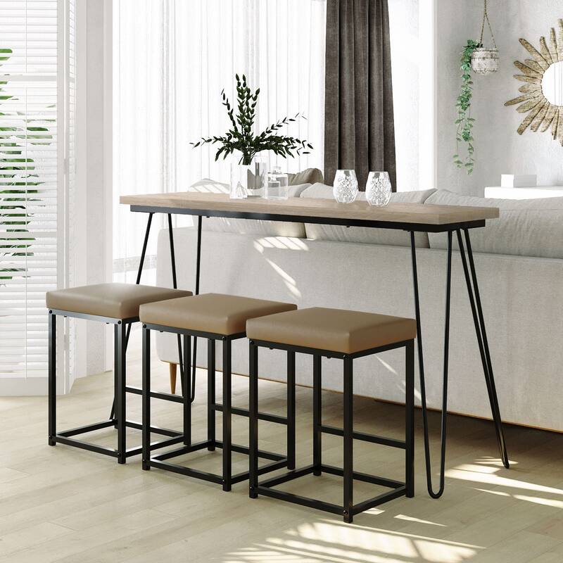 4 Pieces Extra Long Bar Kitchen Table Set with 3 Stools - Overstock ...