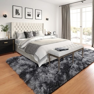 Dark Grey Furry Rug for Living Room 5x8 Non Slip Soft Shag - Bed Bath ...