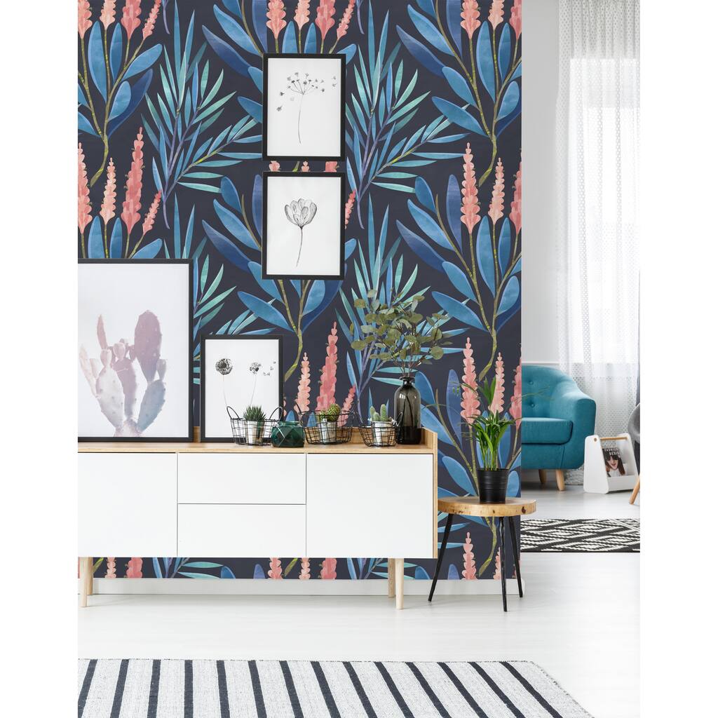 Cattails and Blue Leaves Wallpaper - Overstock - 32769701