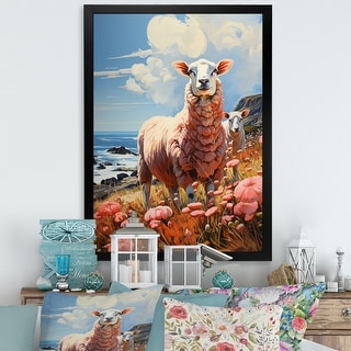Designart "Coastal Pink Lamb" Sheep Framed Canvas Prints - Bed Bath ...