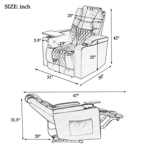 Swivel Motion Recliner with Tray Table & Cup Holders, Theater Seating ...