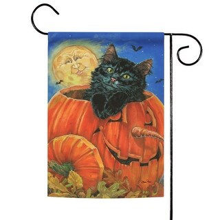 Orange and Black Meow-Lo-Ween Halloween Outdoor Garden Flag 18" x 12.5 ...
