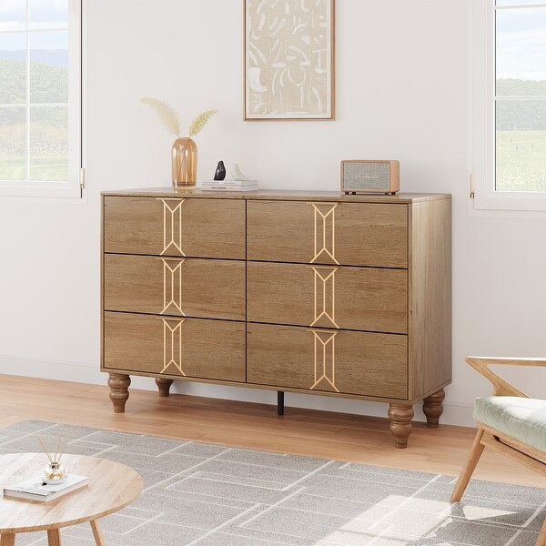 6 Drawer Dresser with Deep Drawers for Bedroom Natural