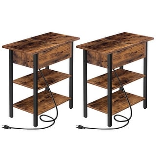 Set of 2 Side Tables, Flip End Table with Charging Station, USB Ports ...