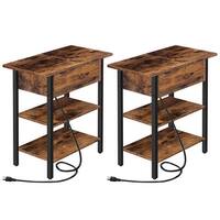 Set of 2 Side Tables, Flip End Table with Charging Station, USB Ports ...