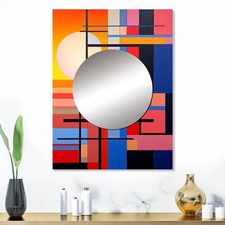 Designart "De Stijl Geometric Pastel Harmony III" Sunset Mirror Red ...