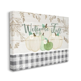 Stupell Welcome Fall Phrase with Autumn Farm Pumpkins Canvas Wall Art ...