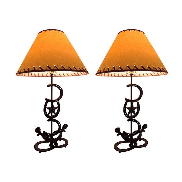 Horseshoes And Spurs Western Style Lamp Leather Look Shade (Set Of 2 ...
