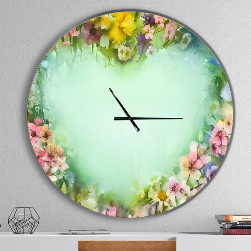 Designart 'Vintage Flowers with Heart Shape' Oversized Traditional Wall ...